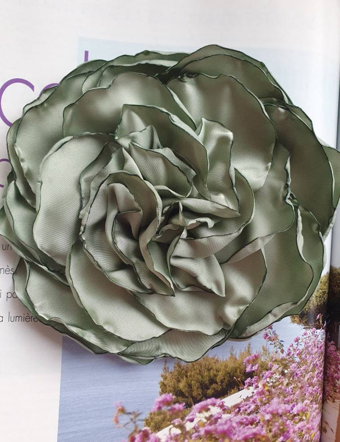 Sage Green Flower Pin, Muted Green Corsage Flower, Extra Large Fabric ...