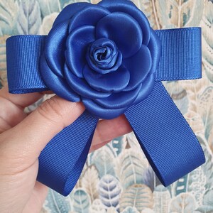 Royal Blue Flower Bow Tie, Bow Brooch, Silk Flower Pin, Dress Brooch ...