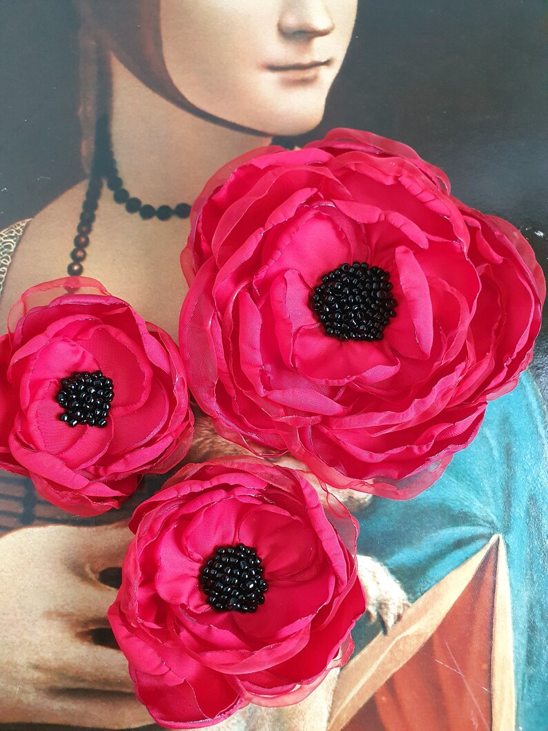 Red Flower Brooch Red Flower Hair Clip Silk Flower Broach - Etsy