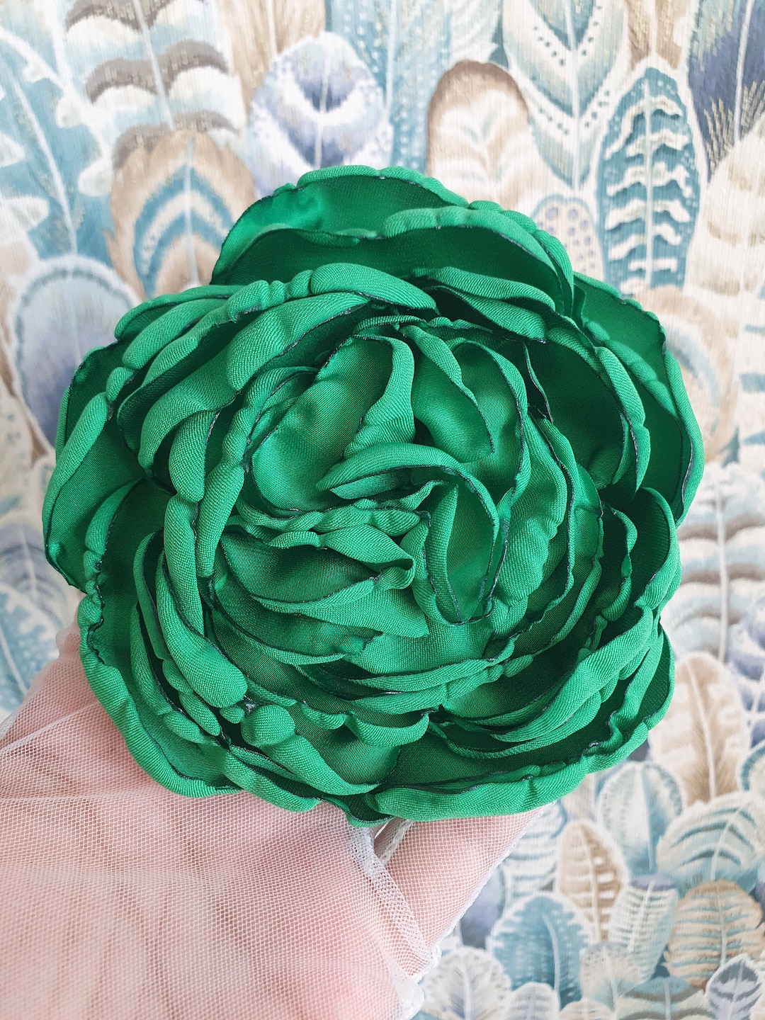 Bright Green Flower Brooch, Emerald Green Flower Hair Clip, Silk Flower ...