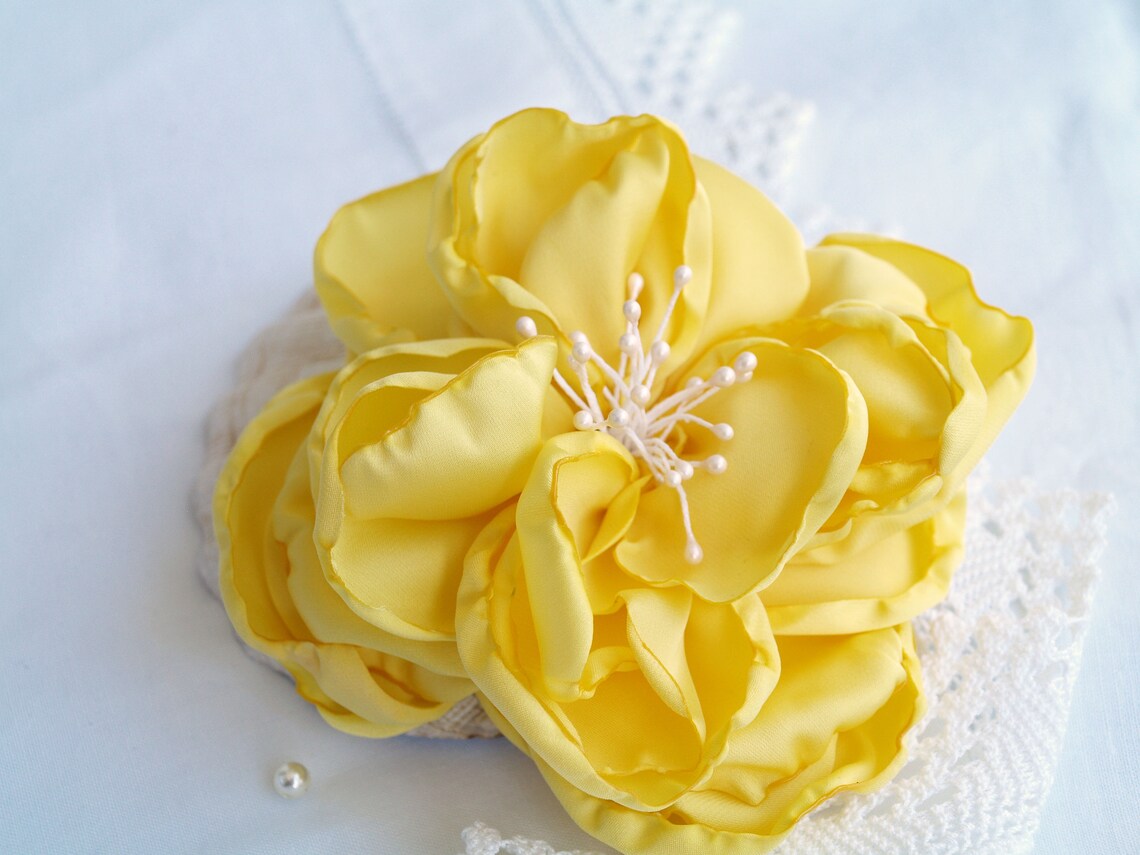 Vibrant yellow flower brooch yellow rose clip large flower | Etsy