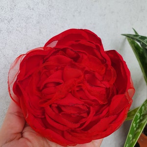Red Flower Brooch, Fabric Flower Brooch, Red Rose Pin, Shoulder Corsage ...