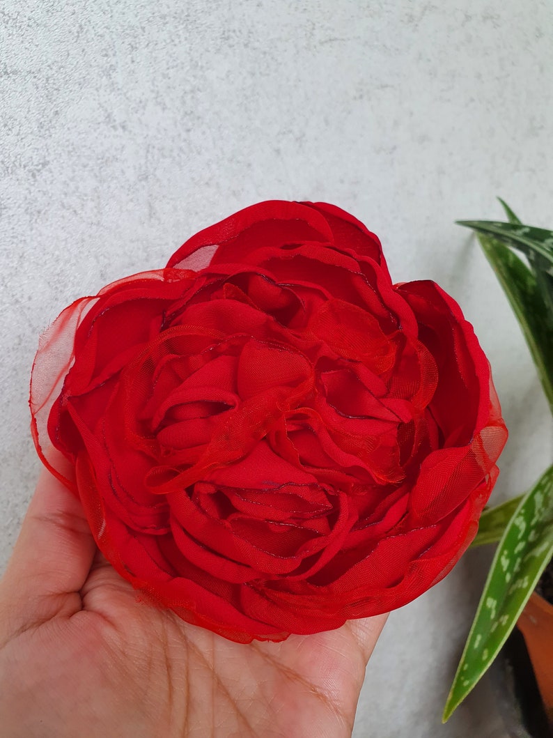 Red Silk Rose Brooch, Fabric Flower Hair Clip, Red Organza Corsage Pin ...