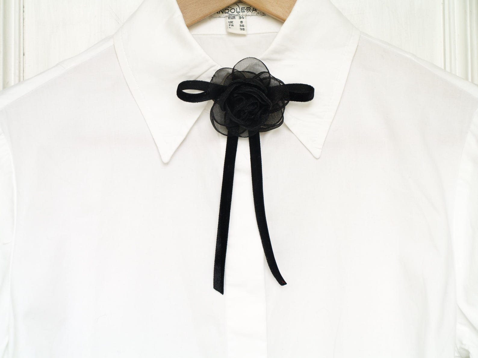 Black Flower Bow Tie Brooch: Velvet Ribbon Long Bow - Etsy