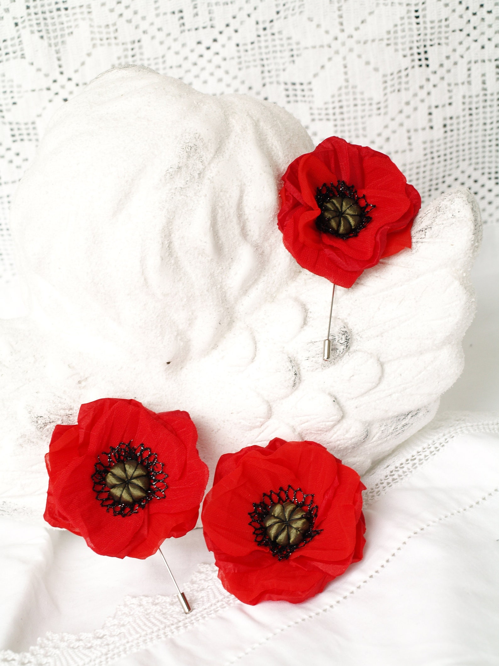 Red Poppy Brooch Poppy Hair Clip Red Flower Broach Poppy | Etsy