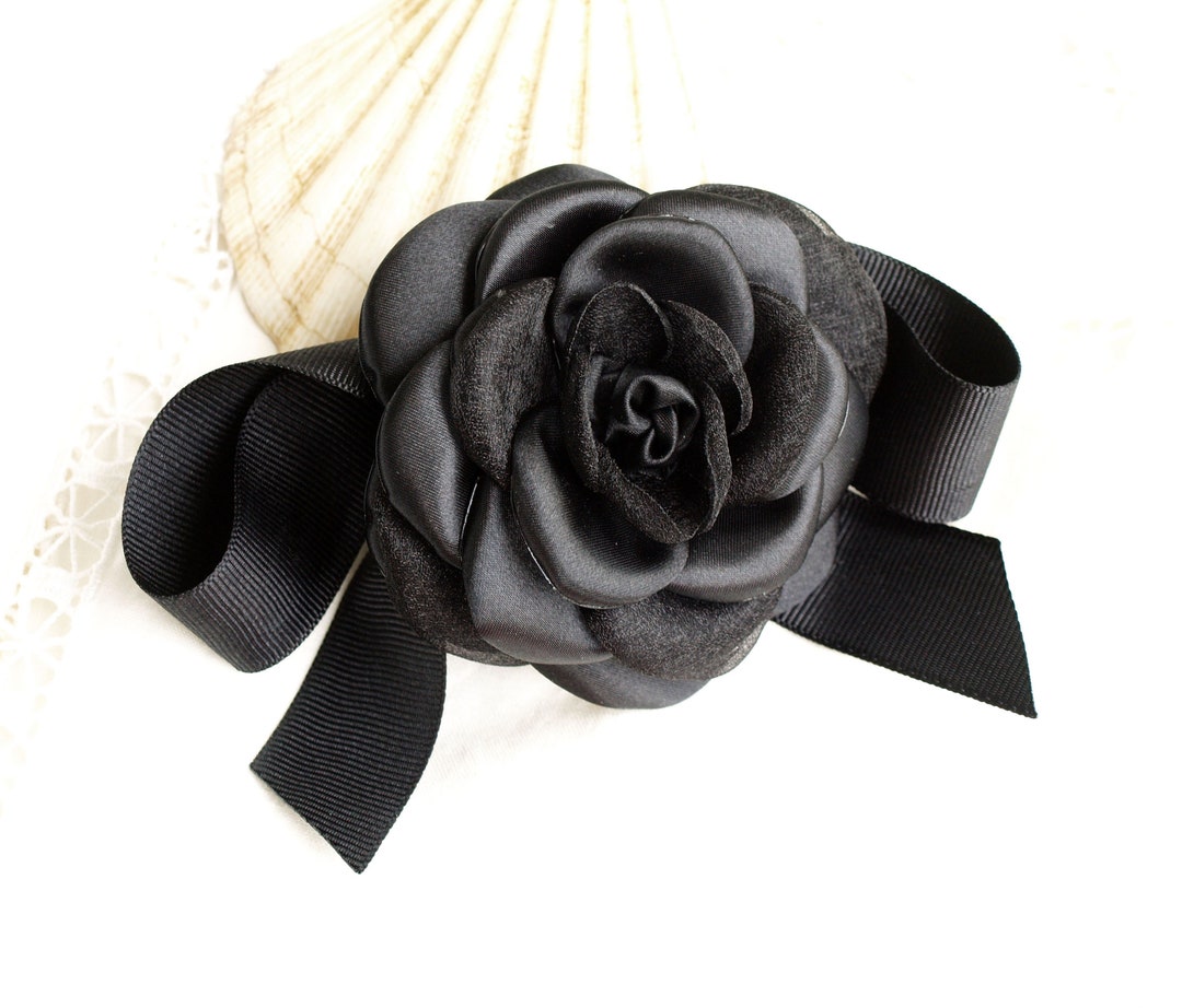 Broche fleur noire, Broche noeud fleur camélia, Épingle de corsage ...