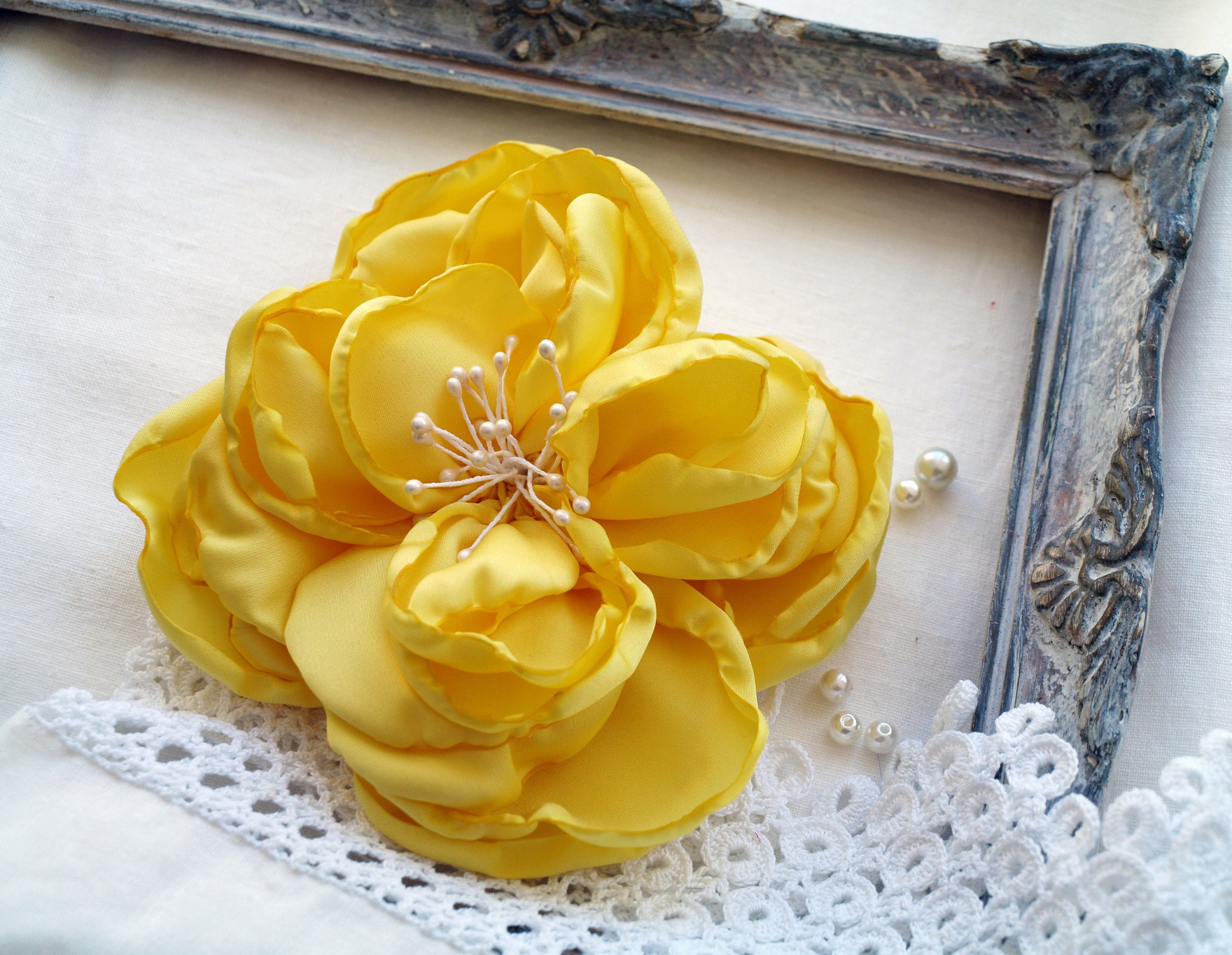 Vibrant yellow flower brooch yellow rose clip large flower | Etsy