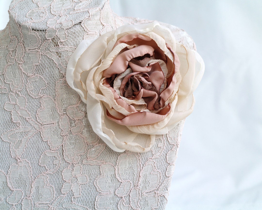 Handmade Silk Chiffon Flower Brooch: Beige Peony Pin - Etsy