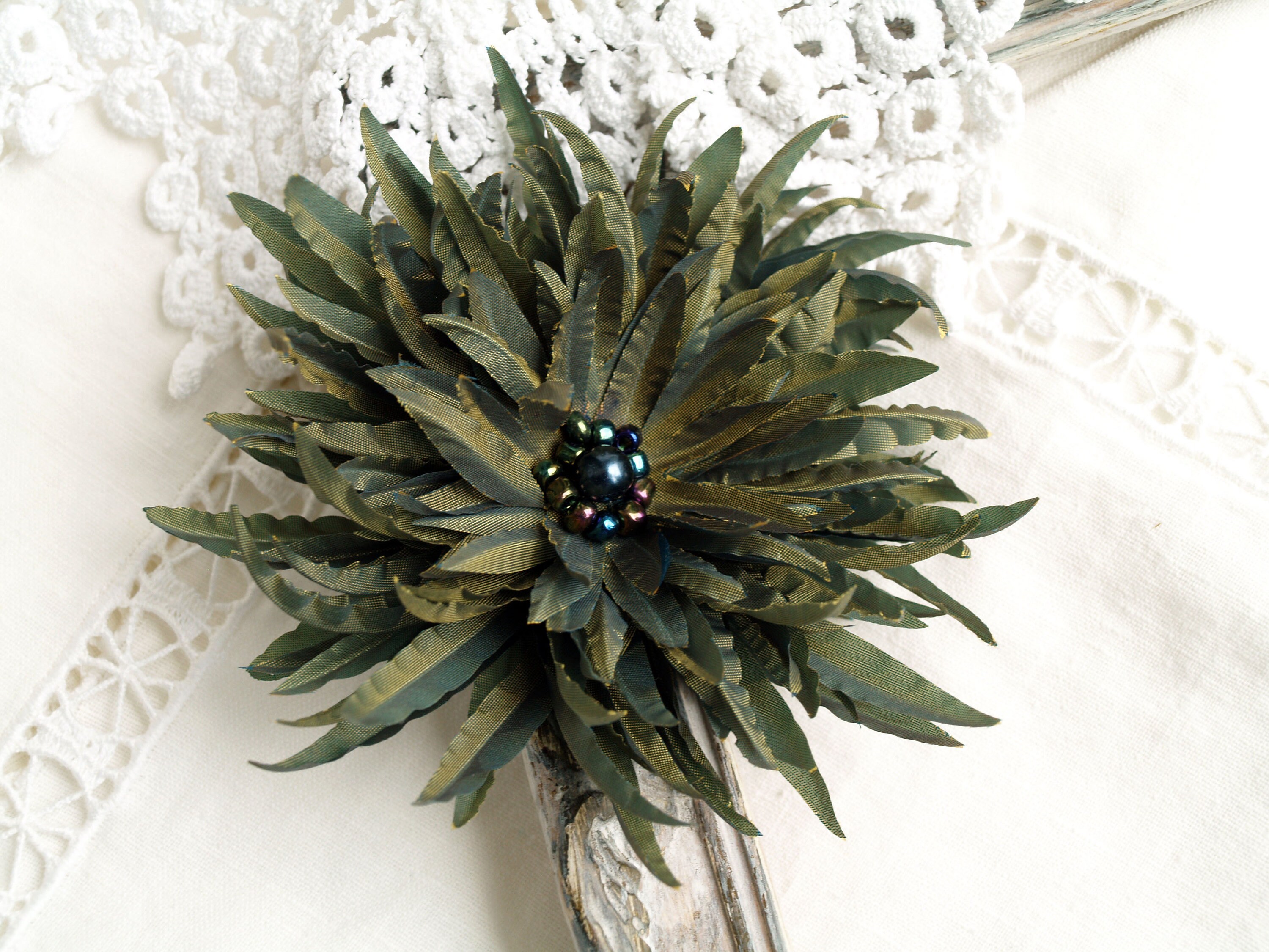 Green flower brooch olive green hair clip forever flowers | Etsy