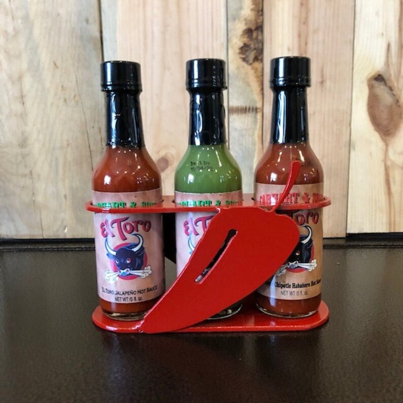 Hot Sauce Display Caddy Holds 3 Bottles of Hot Sauce With Chili Peppers ...