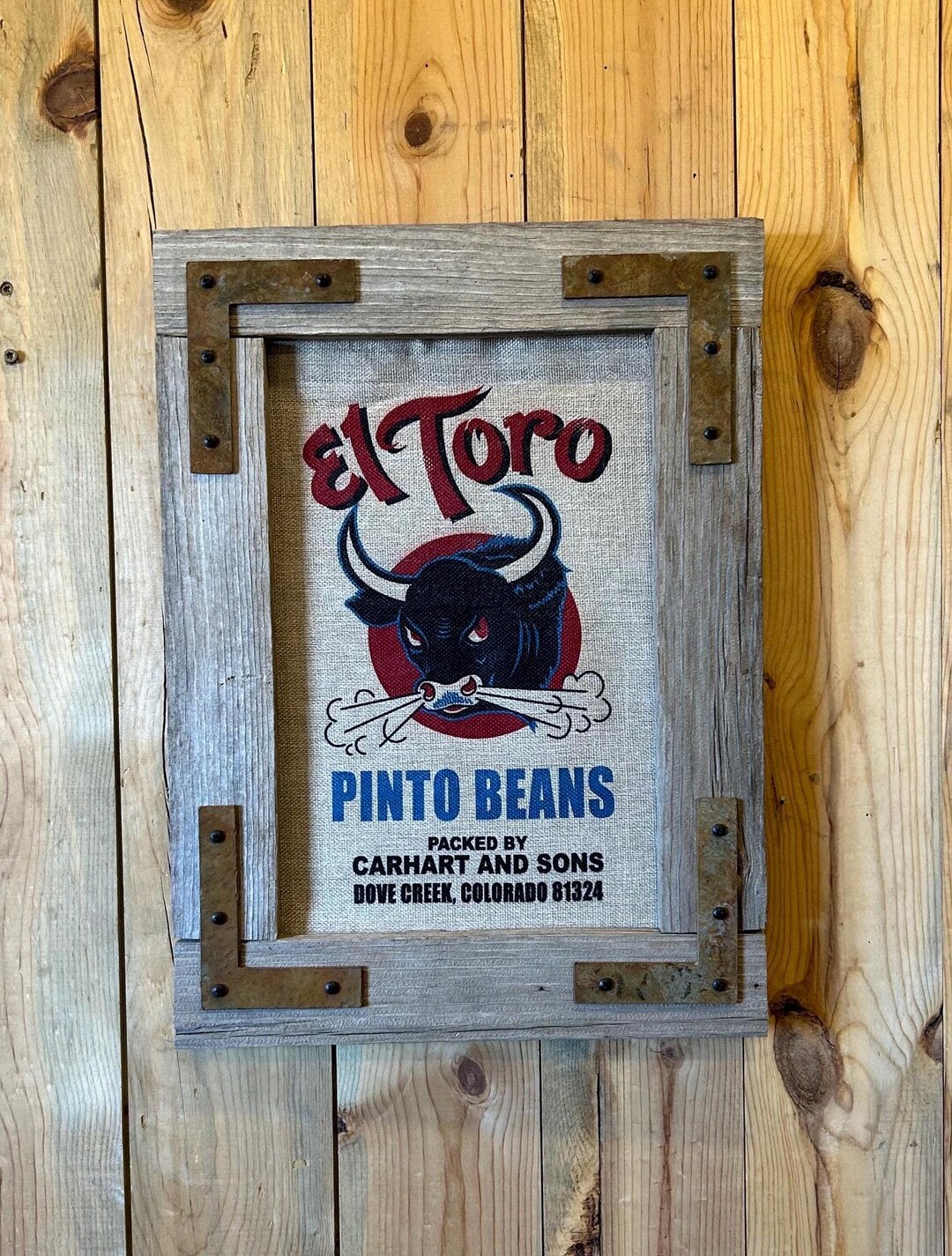 Framed Pinto Bean Burlap Bag Picture Frame Ready to Hang Restaurant or ...