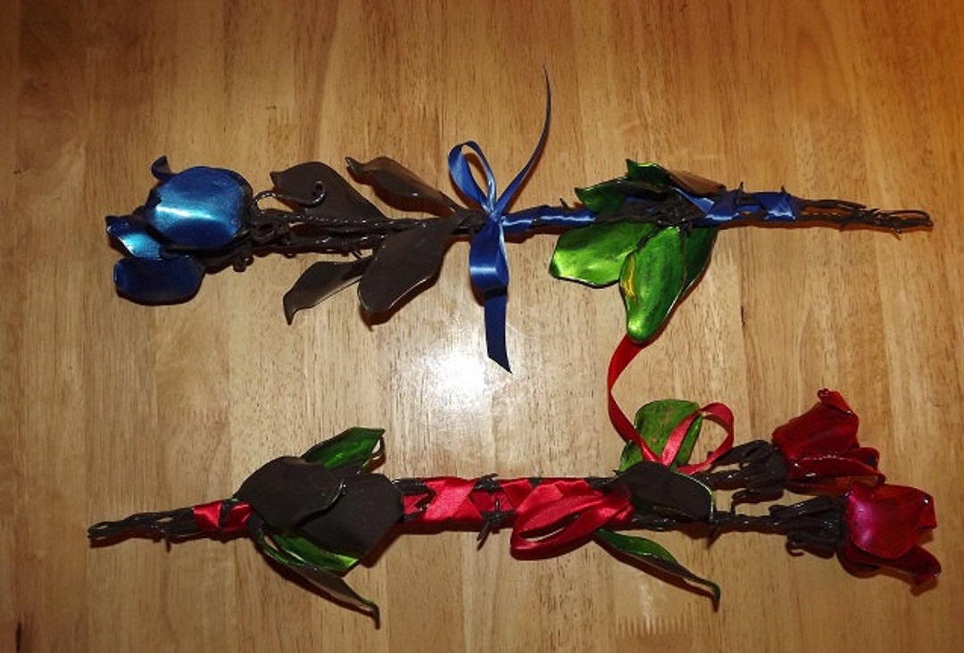 Steel Rose With Barbed Wire Stem Made From Recycled Metal and ...