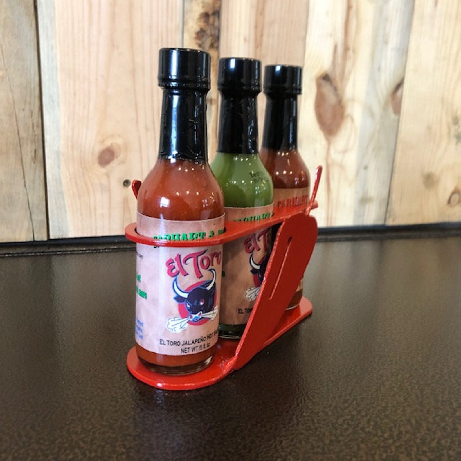 Hot Sauce Display Caddy Holds 3 Bottles of Hot Sauce With Chili Peppers ...