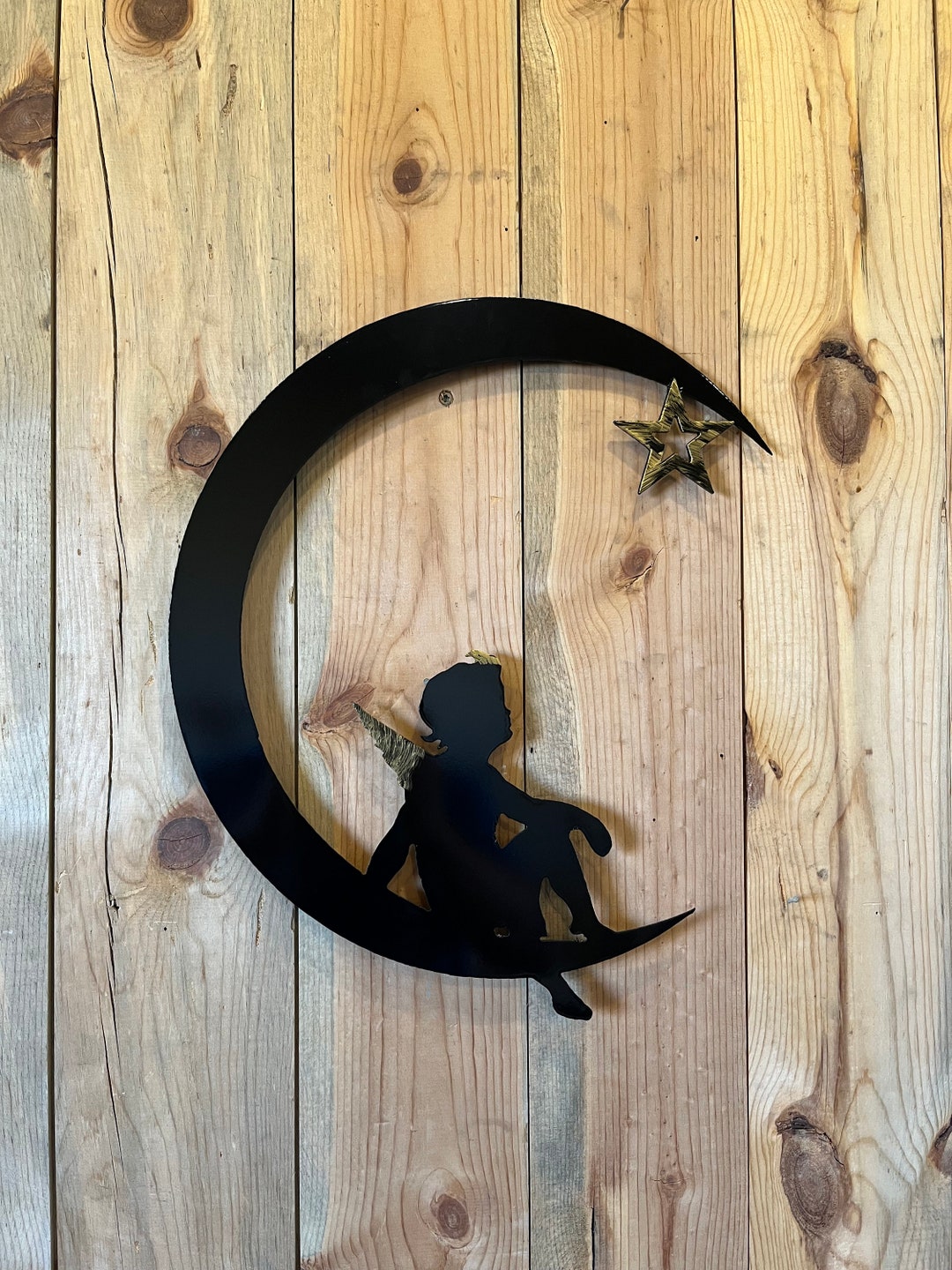 Metal Fairy and Moon Angle and Moon Sign Artwork With Stars Star Gazing ...