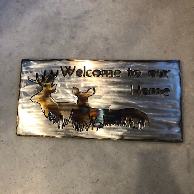 Deer Welcome Sign Cut Out of Metal Deer Scene Buck and Doe | Etsy