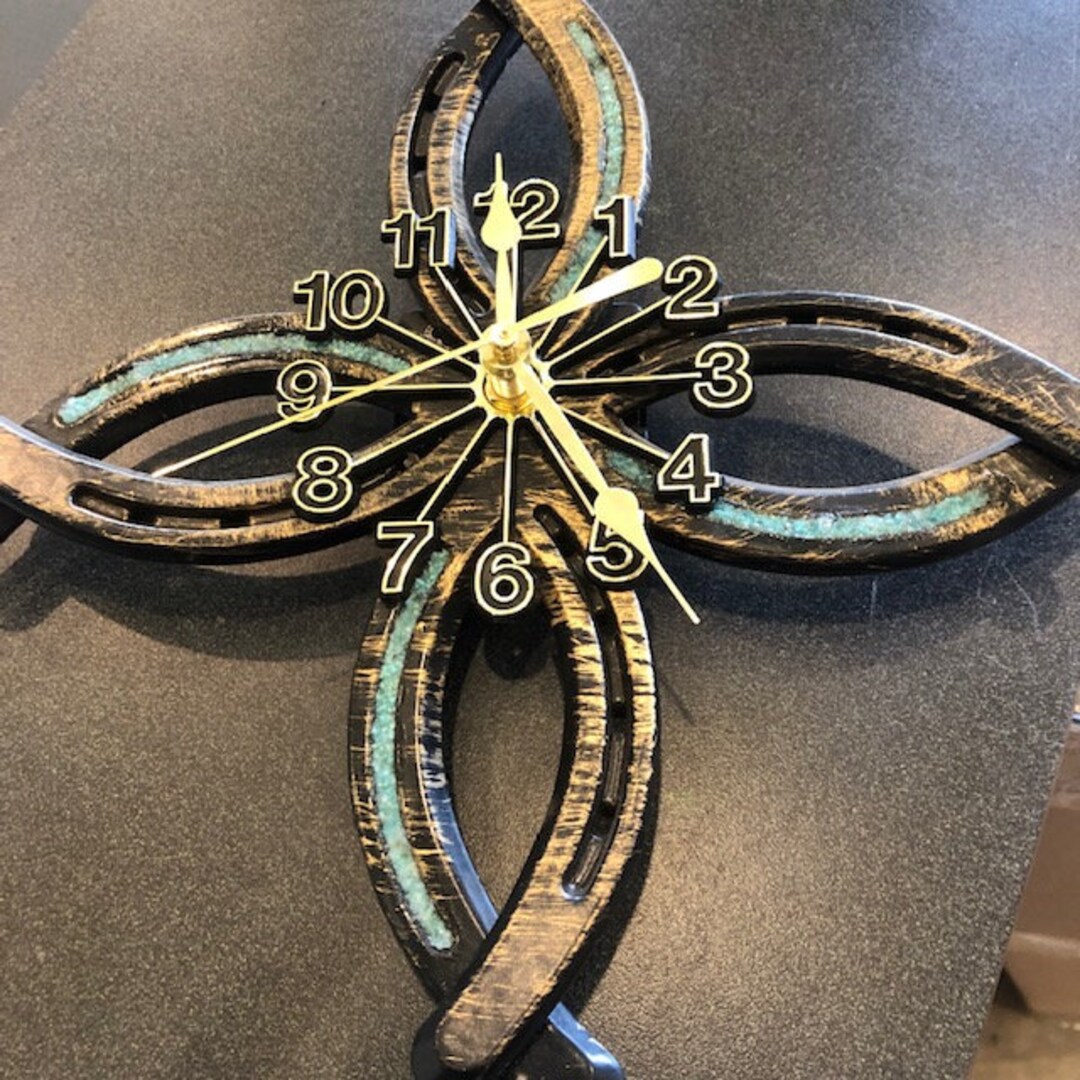 Horse Shoe Cross Clock With Turquoise Inlay or Jesus Fish Horseshoe ...