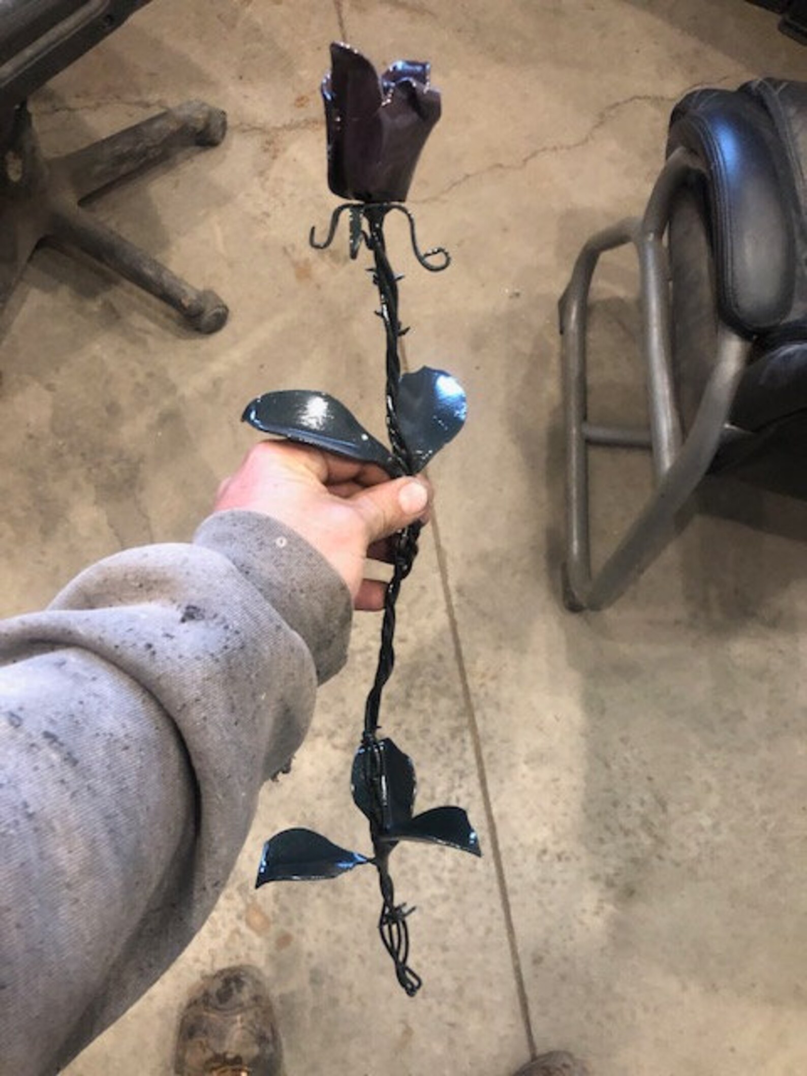 Steel Rose With Barbed Wire Stem Made From Recycled Metal and ...