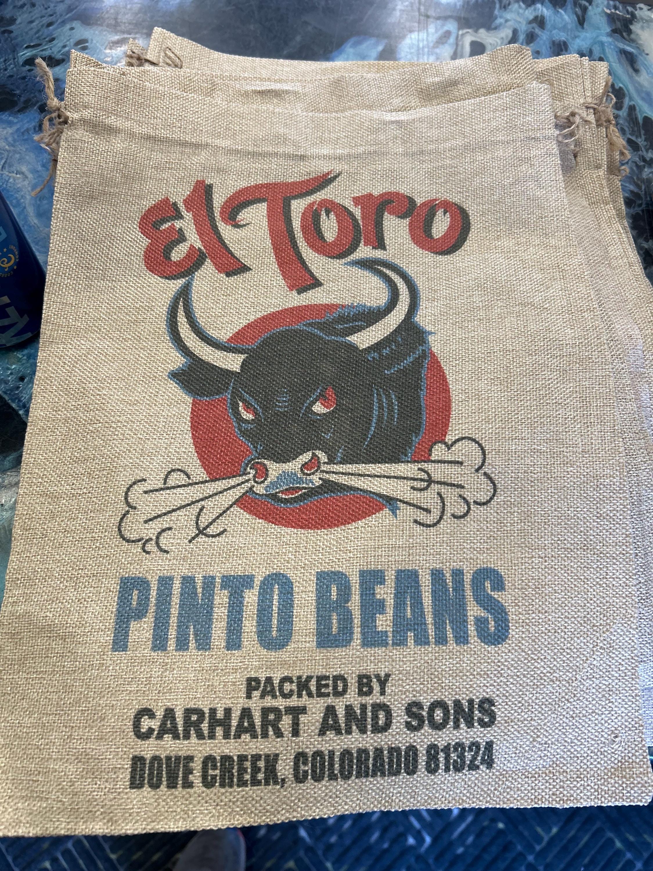 Vintage Farm Grain Sack Burlap El Toro Pinto Beans 12x16 Packaged in ...