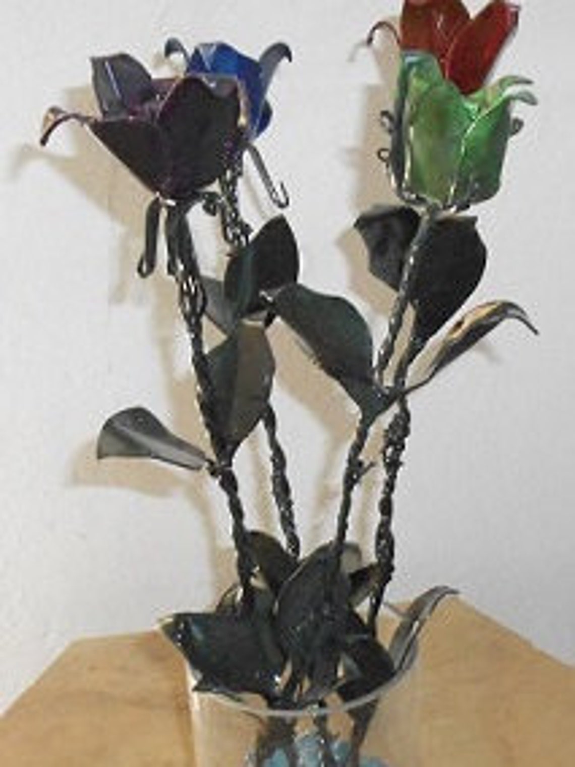 Steel rose with barbed wire stem made from recycled metal and | Etsy