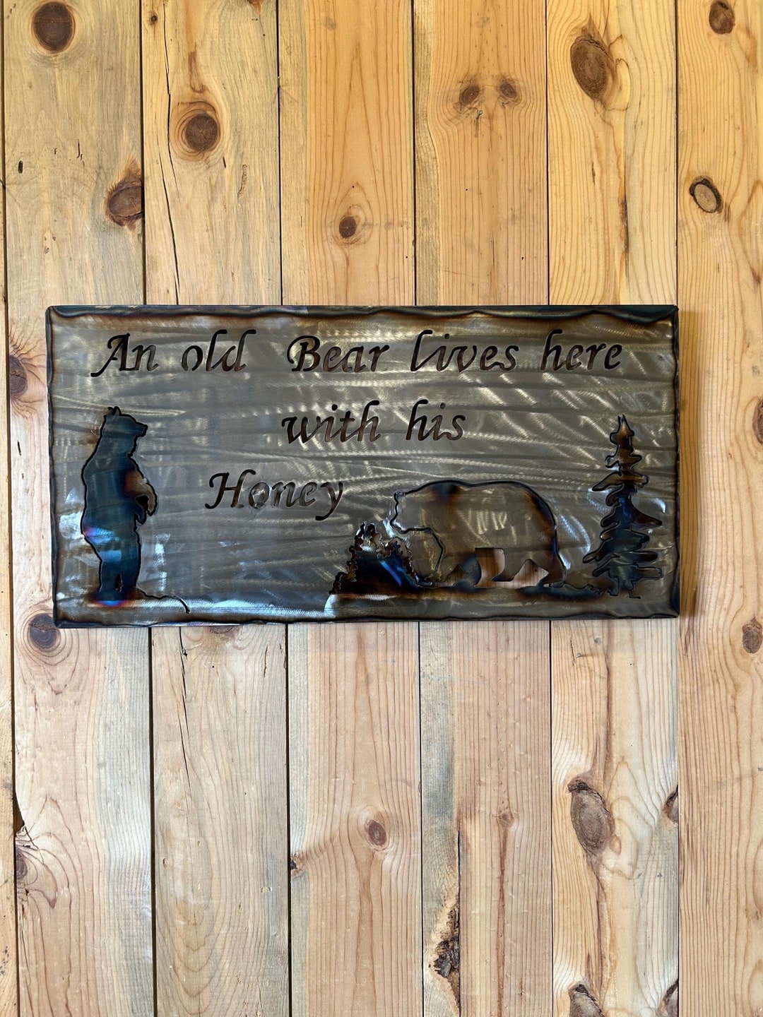 Bear Welcome Sign Metal Door Sign an Old Bear Lives Here With His Honey ...