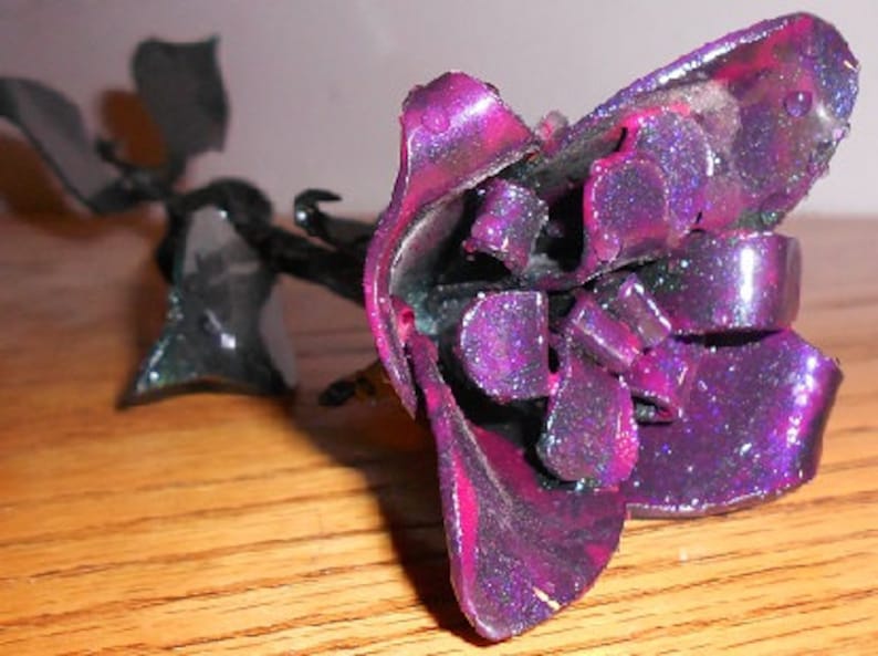 Steel rose with barbed wire stem made from recycled metal and | Etsy