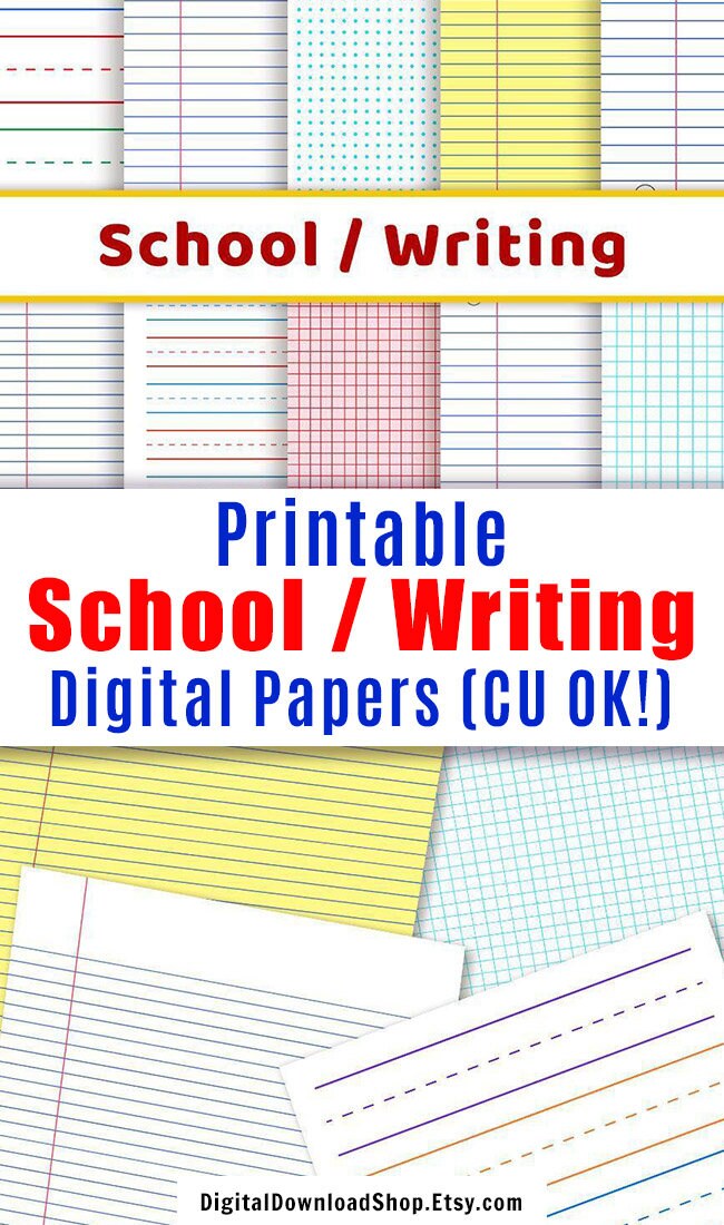 School Digital Papers, Handwriting Practice, Back to School, Lined ...