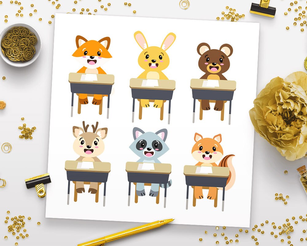 School Animals Clipart Woodland Animals Back to School - Etsy
