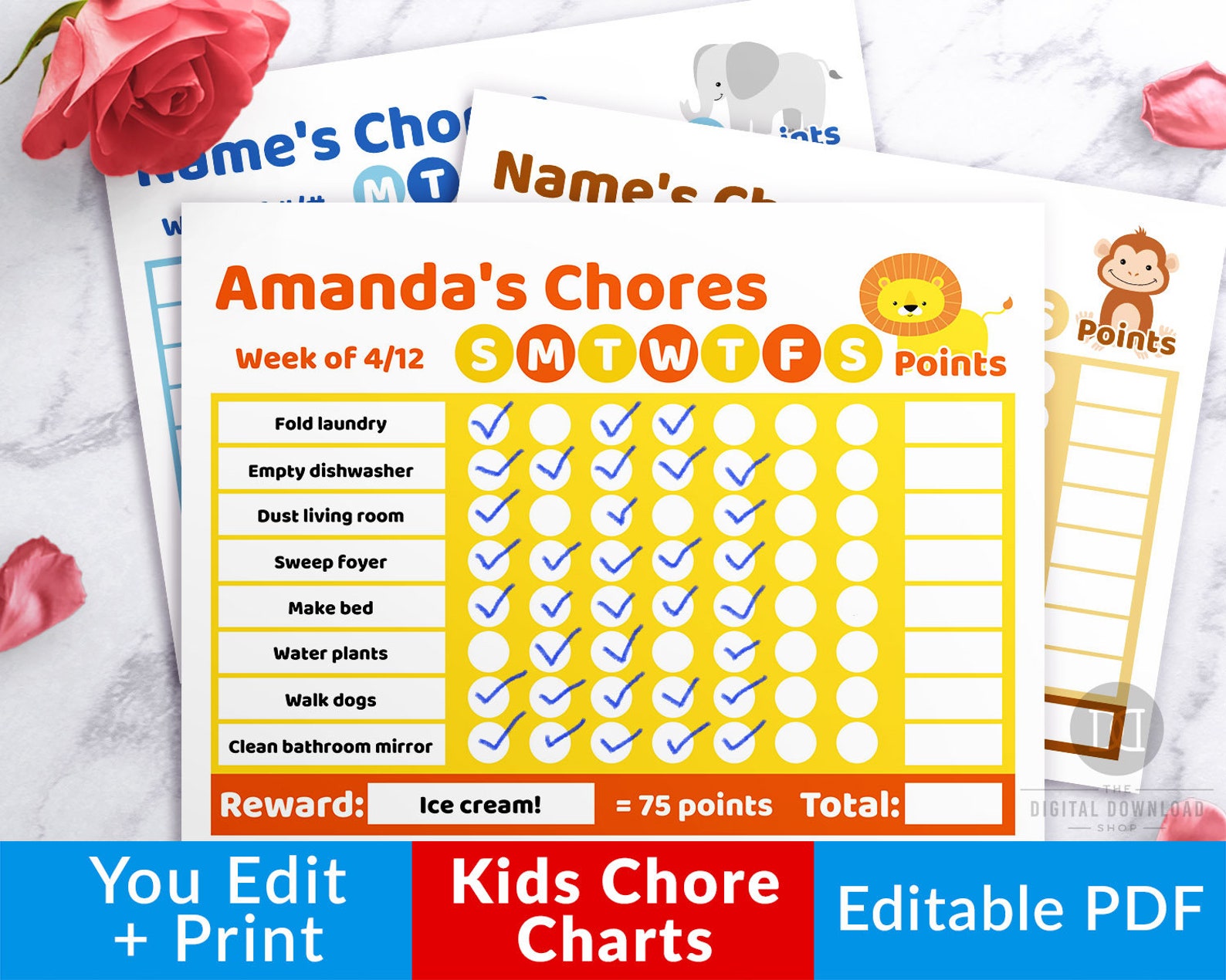 3 Kids Chore Chart Printables Zoo Animals Good Behavior - Etsy