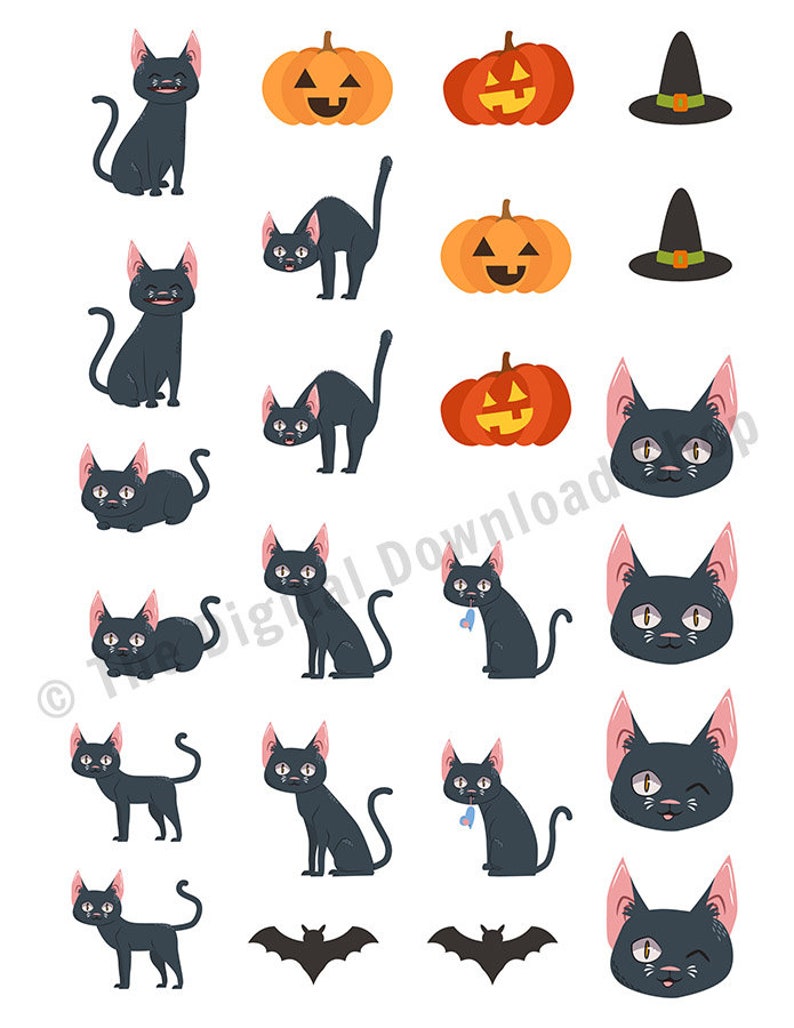 Black Cat Planner Stickers Printable Planner Stickers - Etsy