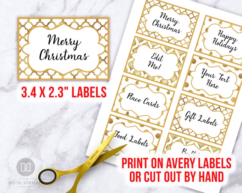 Gold Christmas Labels Template Editable Printable Christmas - Etsy