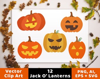 12 Jack O' Lanterns Clipart Pumpkin SVG Fall Clipart - Etsy