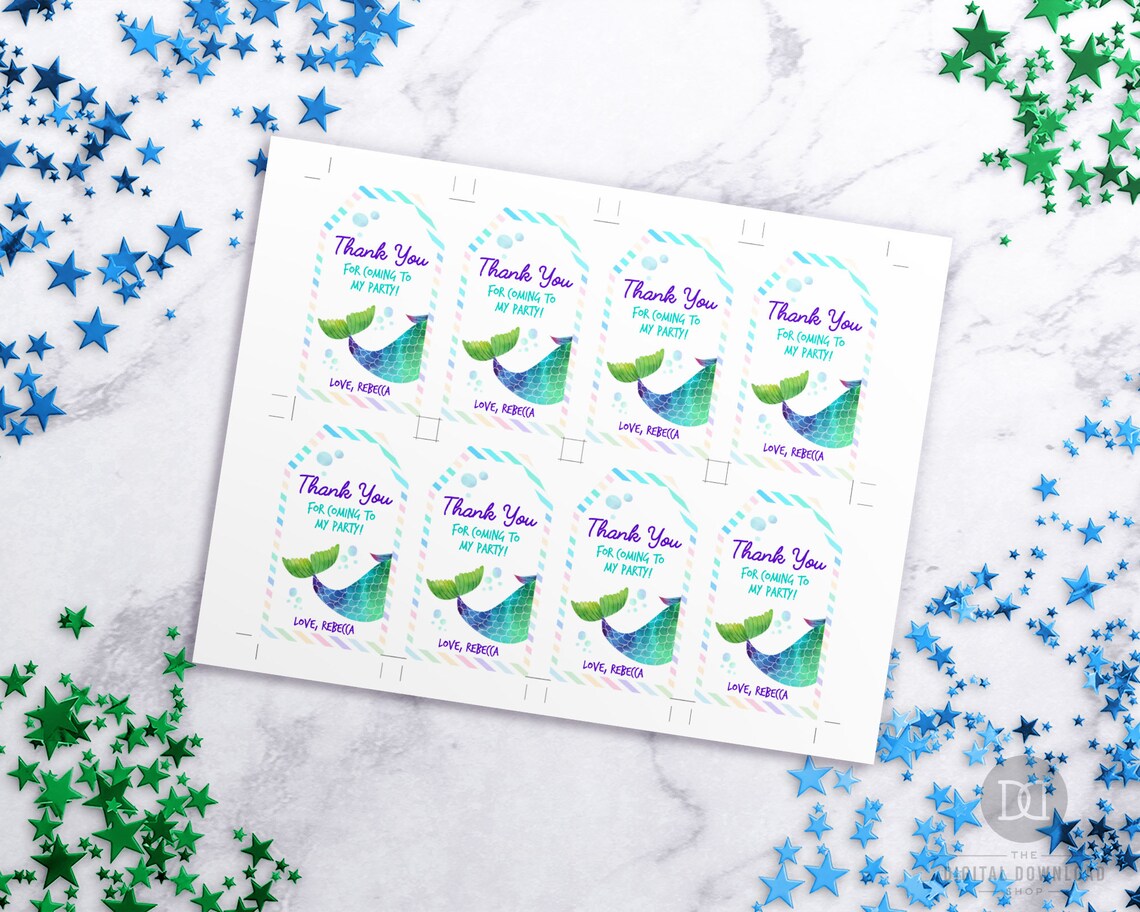 Mermaid Tags Editable Printable Mermaid Party Favor Tags | Etsy