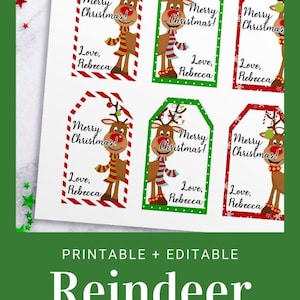 Reindeer Tags Editable, Printable Reindeer Labels, Christmas Favor Tags ...