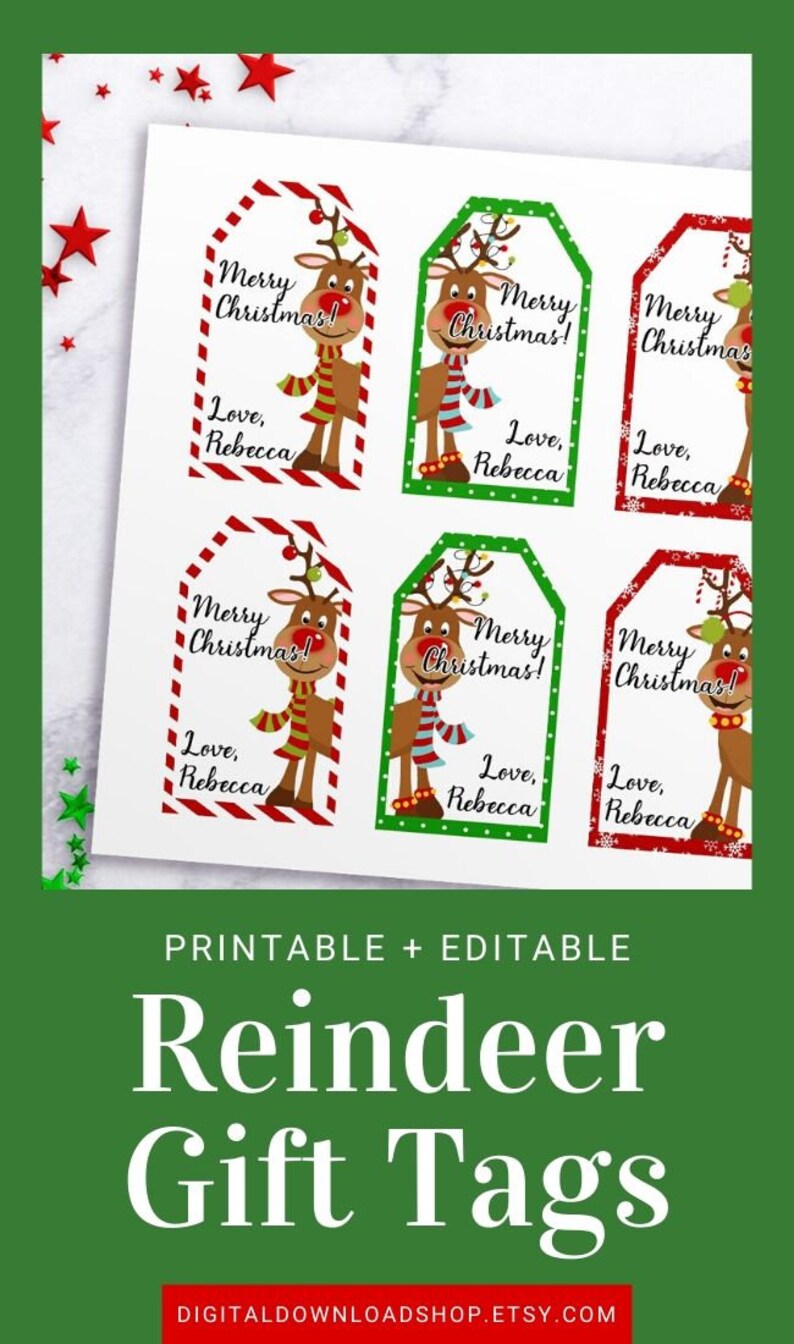 Reindeer Tags Editable Printable Reindeer Labels Christmas - Etsy