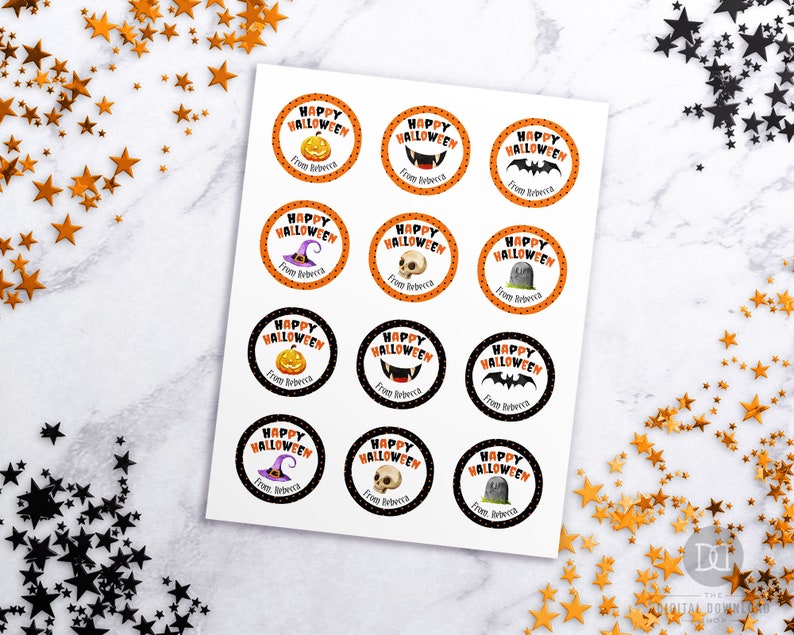 Halloween Stickers Personalized, Printable Halloween Circle Labels ...