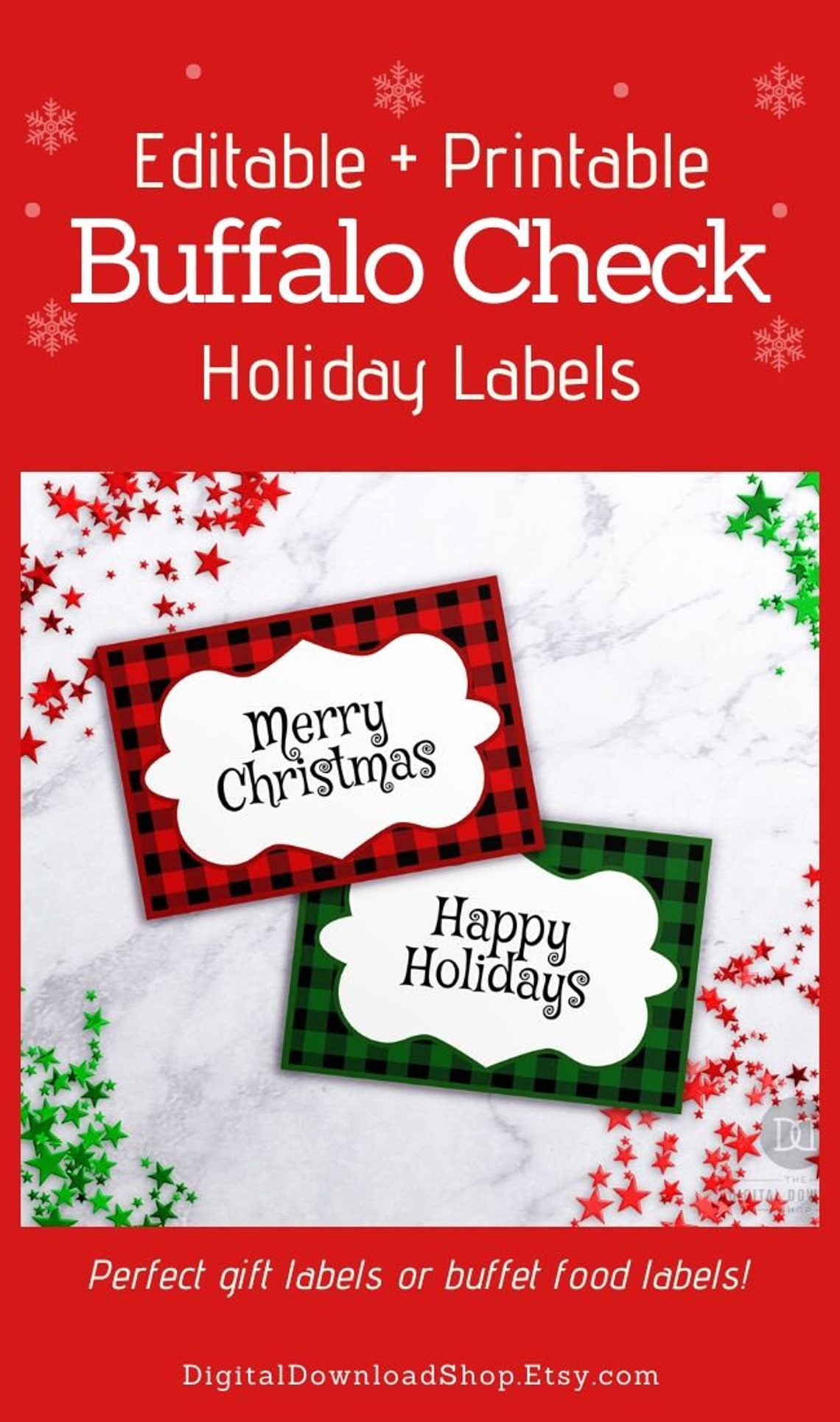 Buffalo Check Christmas Labels Template Printable Editable | Etsy