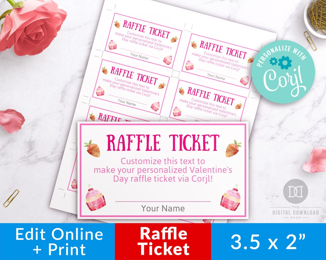 Valentine's Desserts Raffle Ticket Template, Printable Valentine's Day ...