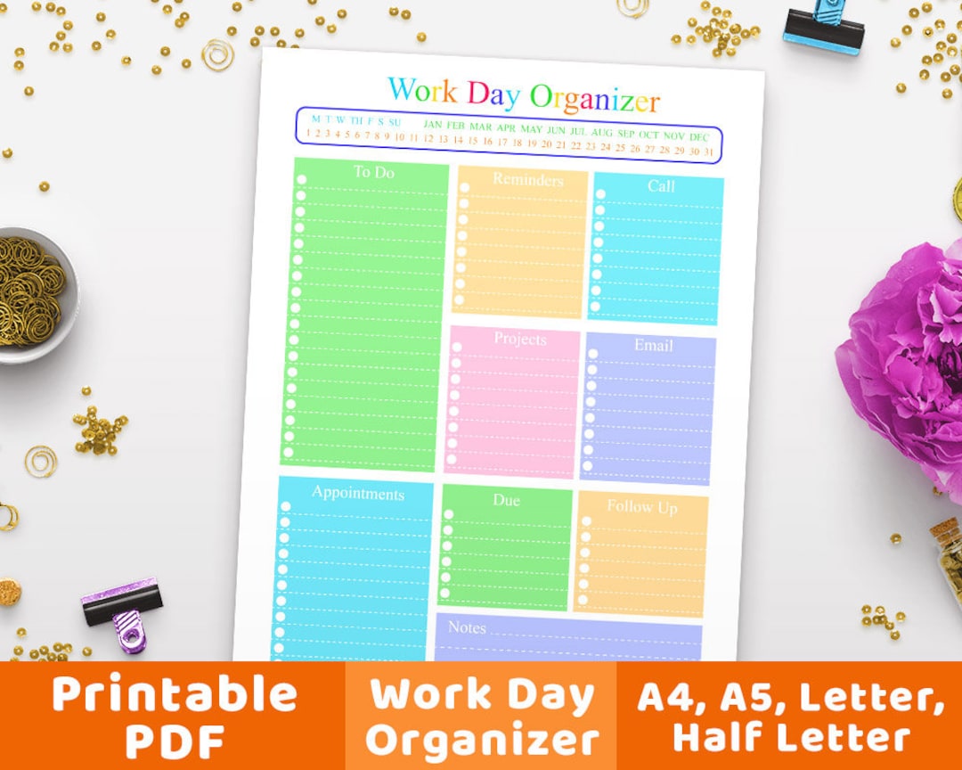 Work Day Organizer Printable, Business Planner, Work Day Planner, Daily ...