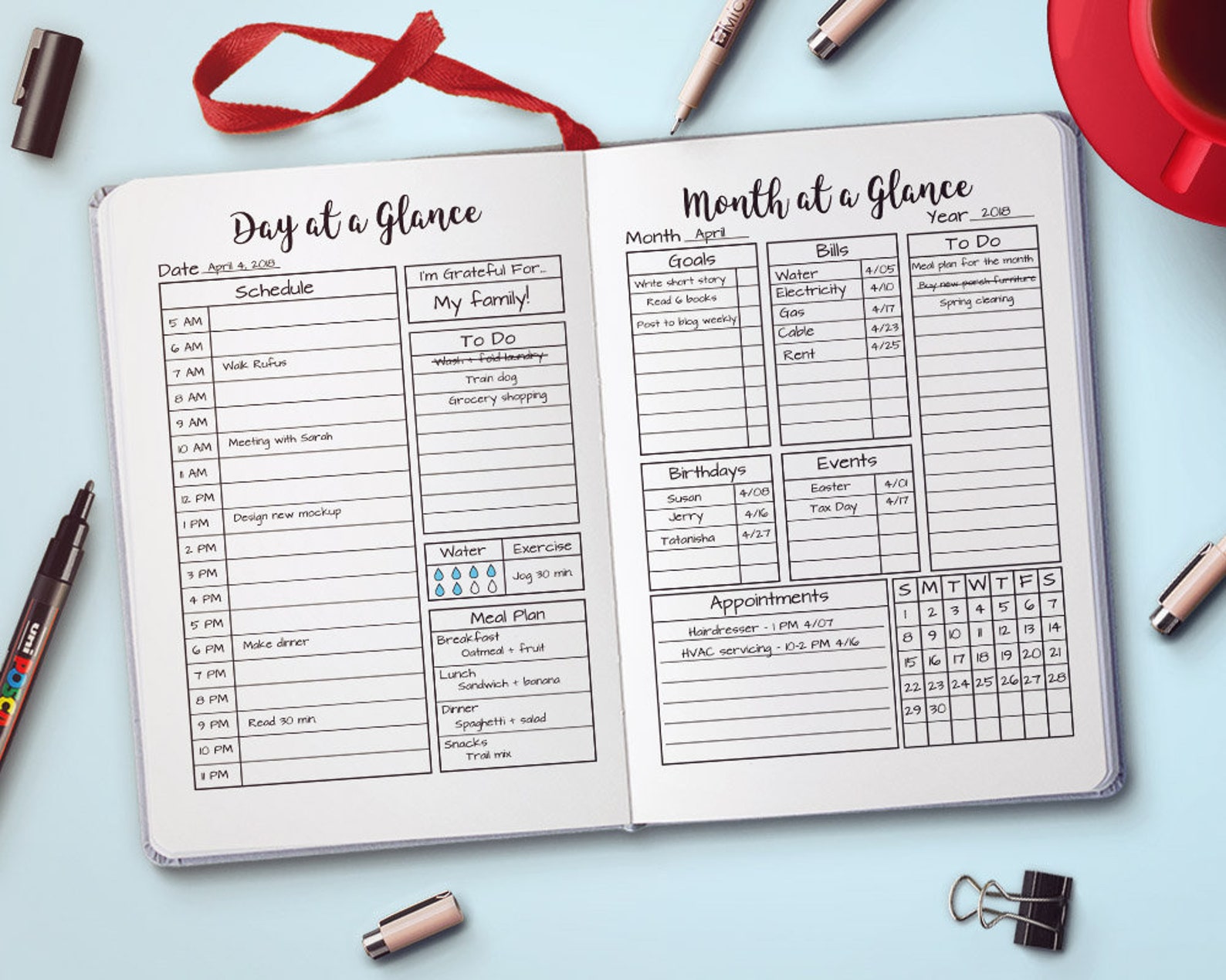 Month at a Glance Printable Day at a Glance Bullet Journal - Etsy