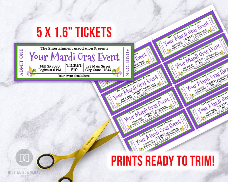 Fleur De Lis Mardi Gras Event Ticket Printable Mardi Gras | Etsy