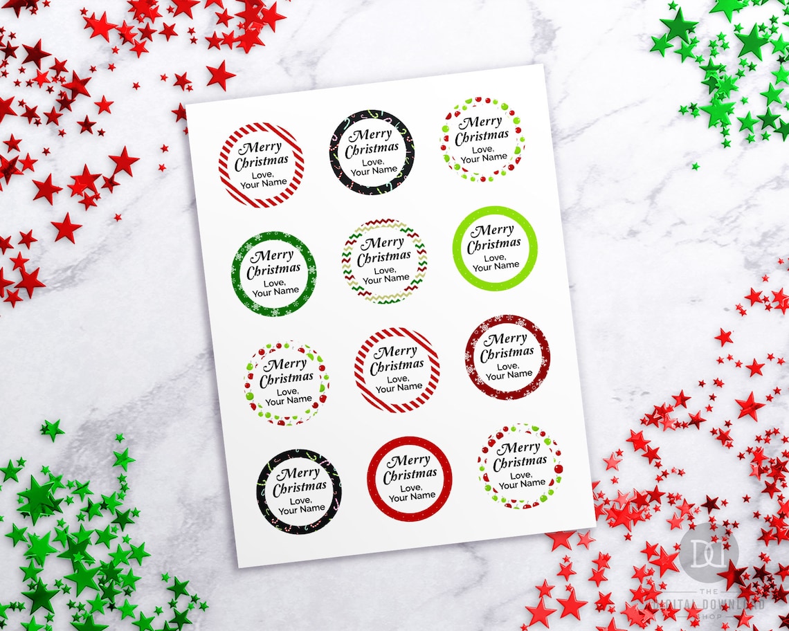 Christmas Labels Editable Round Printable Christmas Tags - Etsy