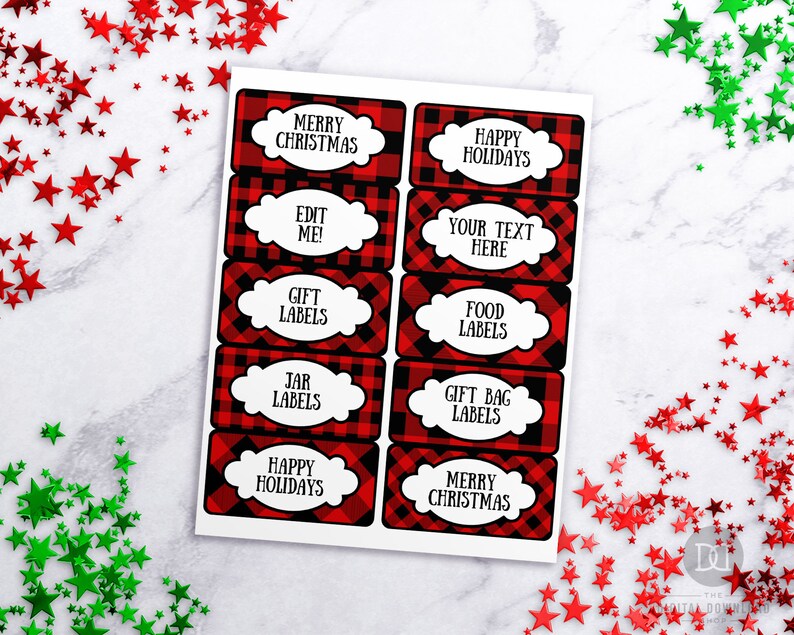 Buffalo Plaid Labels Printable Narrow Editable Red Buffalo - Etsy