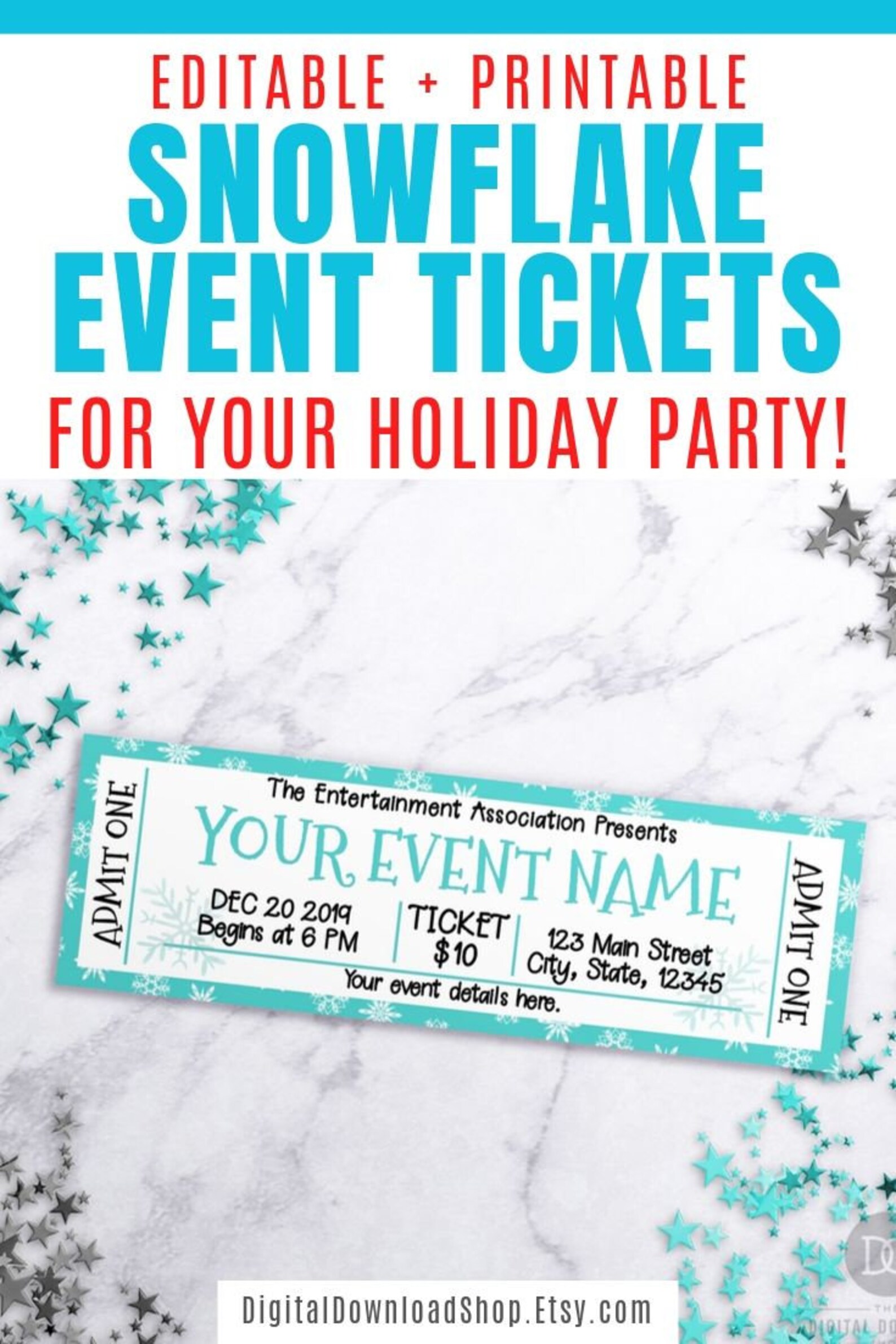 Winter Event Ticket Printable Snowflake Editable Ticket - Etsy