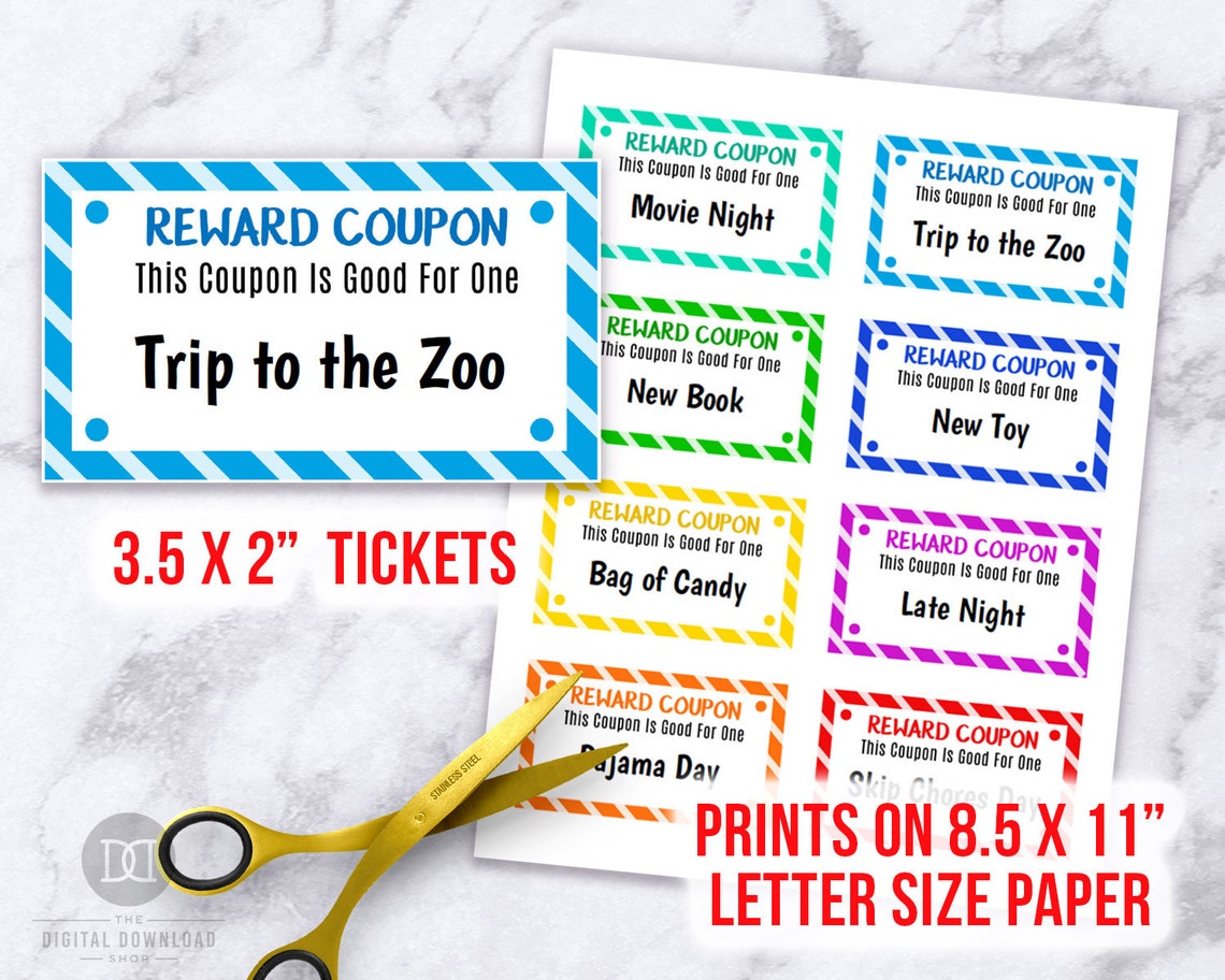Kids Reward Tickets Printable, Editable Kids Reward Coupons, Children's ...