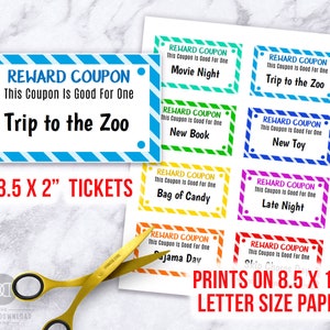 Kids Reward Tickets Printable, Editable Kids Reward Coupons, Children's ...