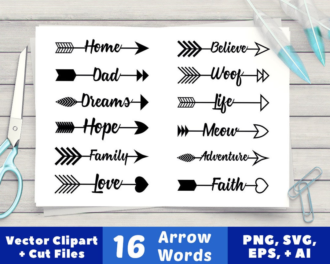 16 Arrow Words Clipart, Rustic Arrows Clipart, Arrow Svgs, Wedding ...