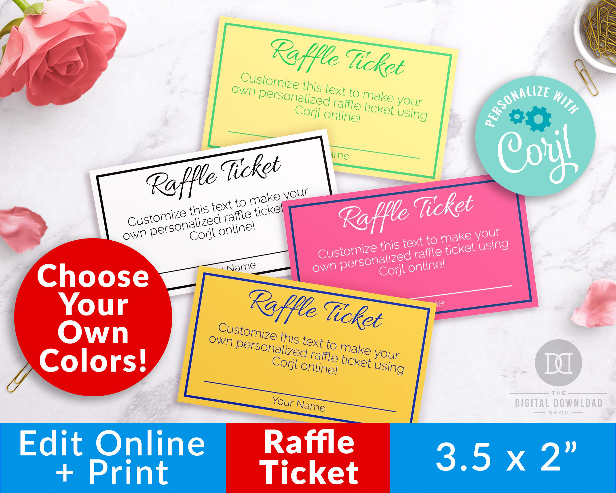 Raffle Ticket Editable Template Choose Your Own Colors - Etsy