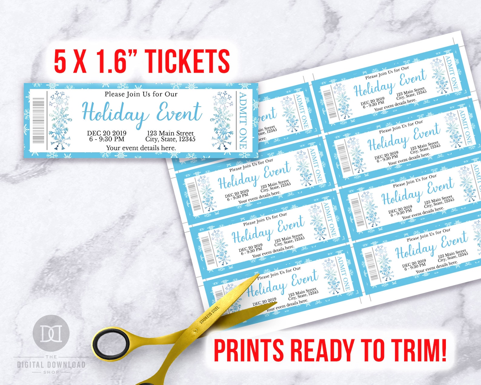 Snowflake Event Ticket Printable Editable Ticket Templates | Etsy