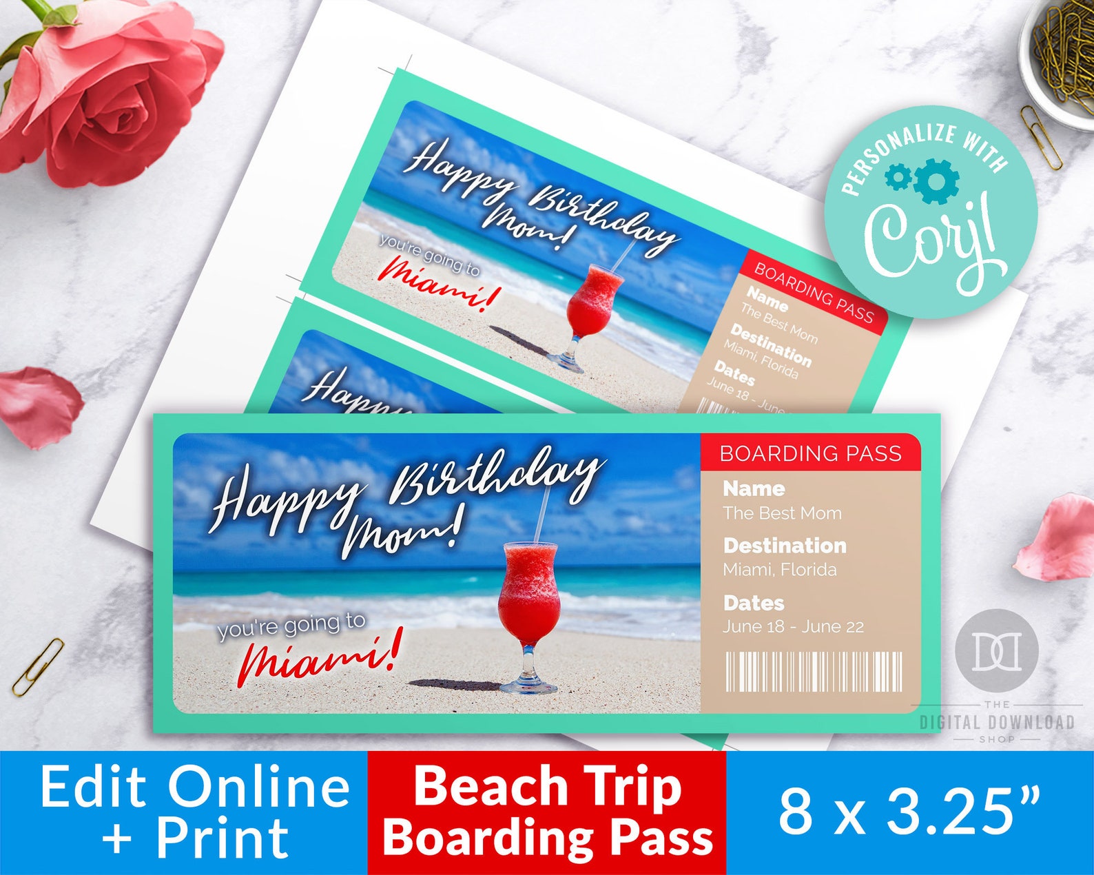Boarding Pass Template Printable, Editable Beach Vacation Ticket, Fake ...