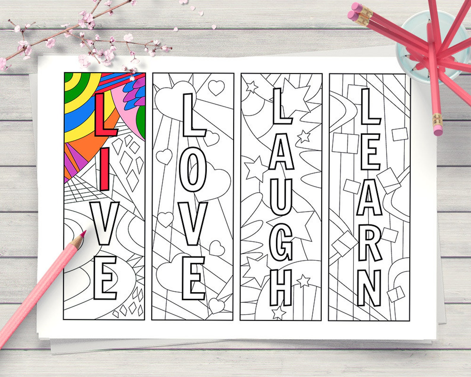 Live, Love... Bookmarks to Color, Printable Coloring Page Bookmarks ...